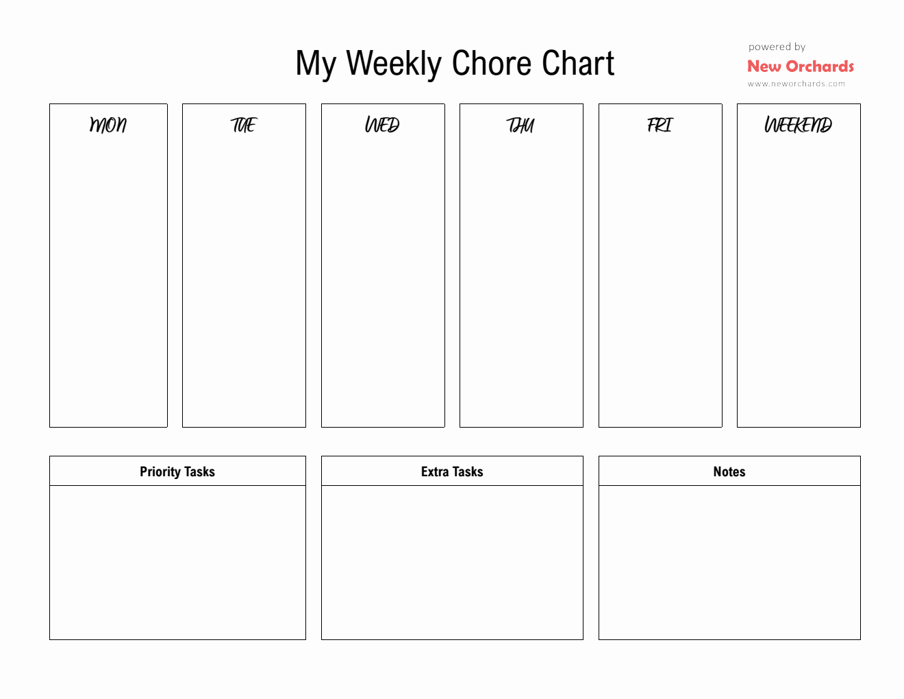 Printable Weekly Chore Chart Template - Excel Format