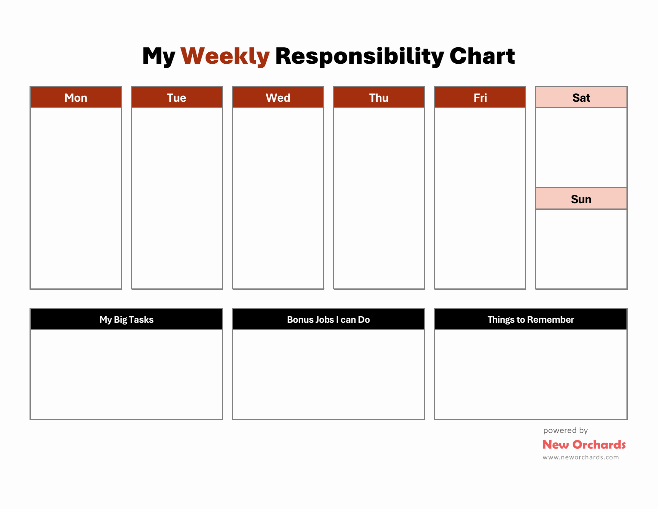 Printable Weekly Chore Chart Template - Excel Format