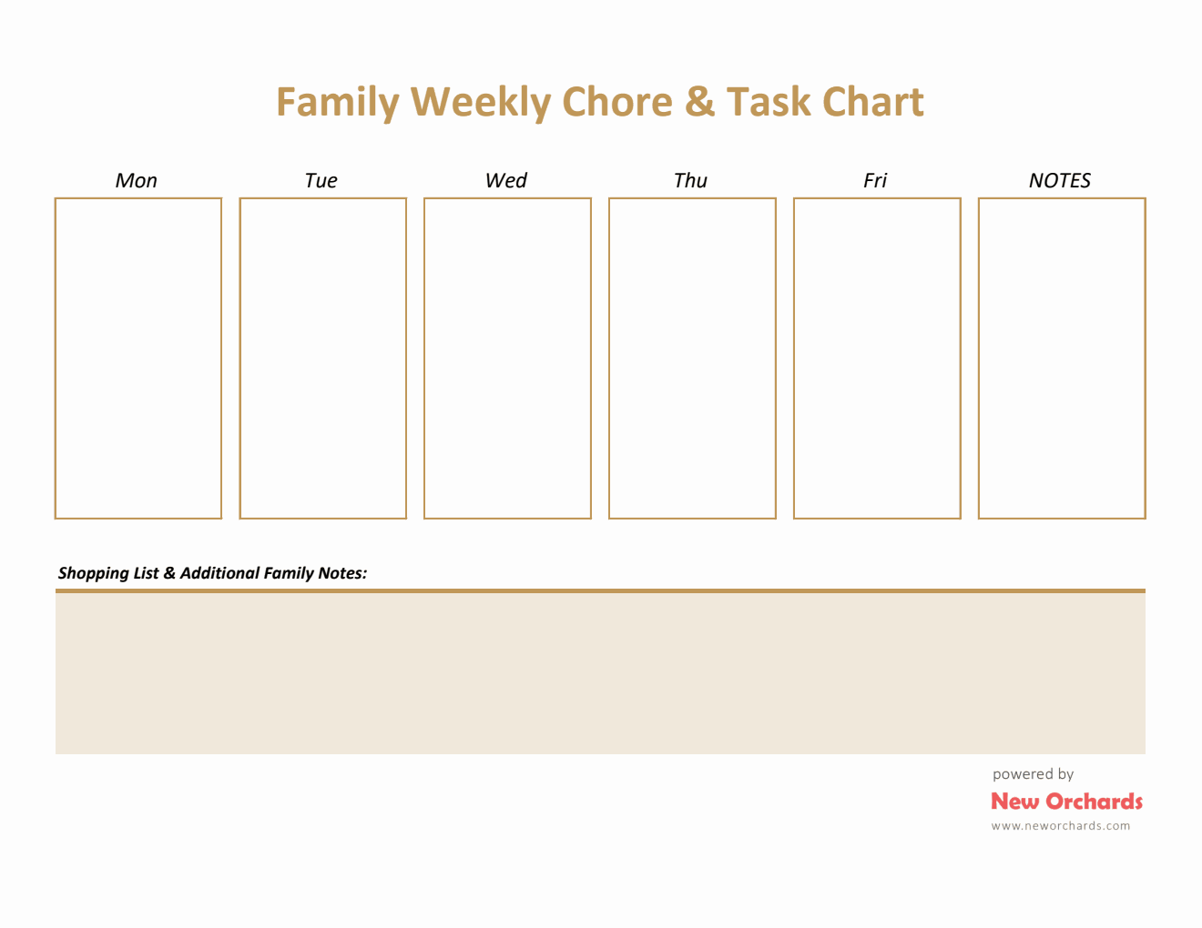 Printable Weekly Chore Chart Template - Excel Format