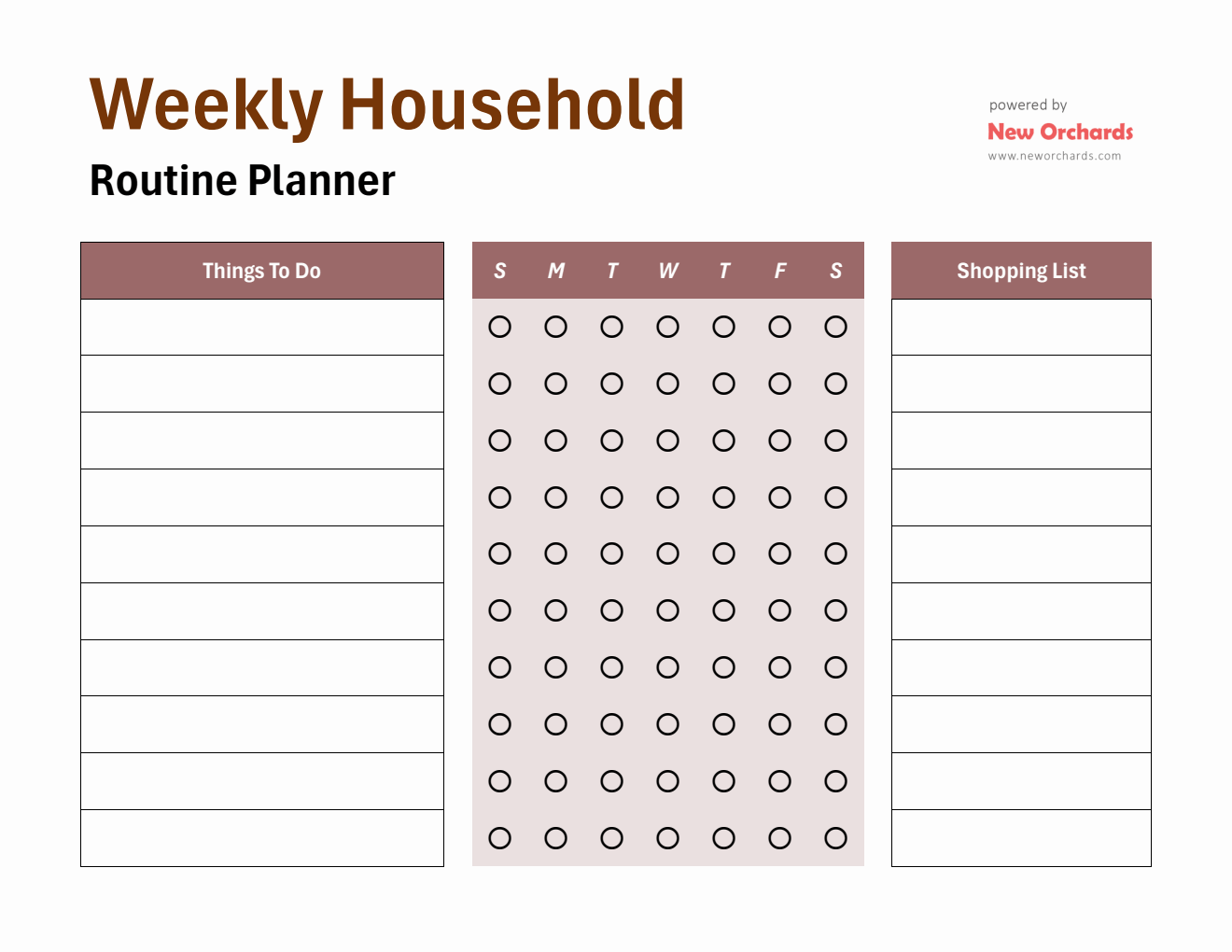 Weekly Household Routine Planner Template (Excel)
