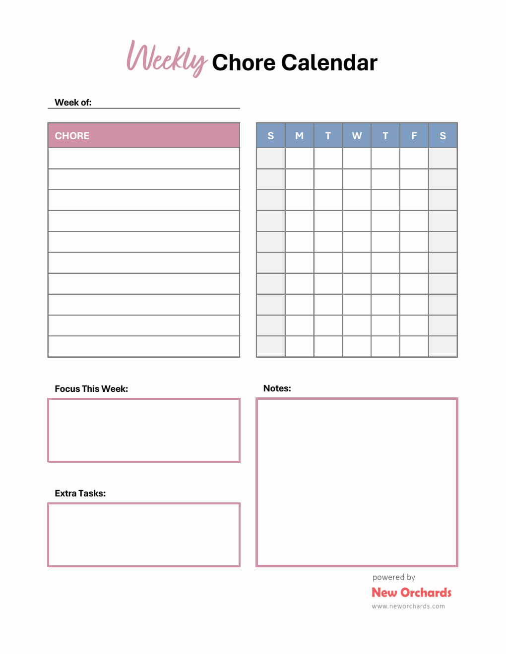 Chore Calendar Template (Word)