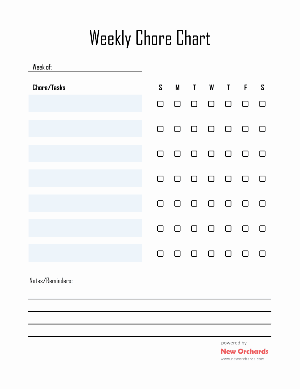 Printable Chore Chart Template (PDF)