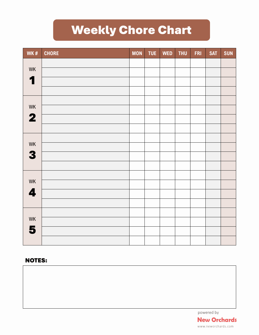 Weekly Chore Chart Template (PDF)