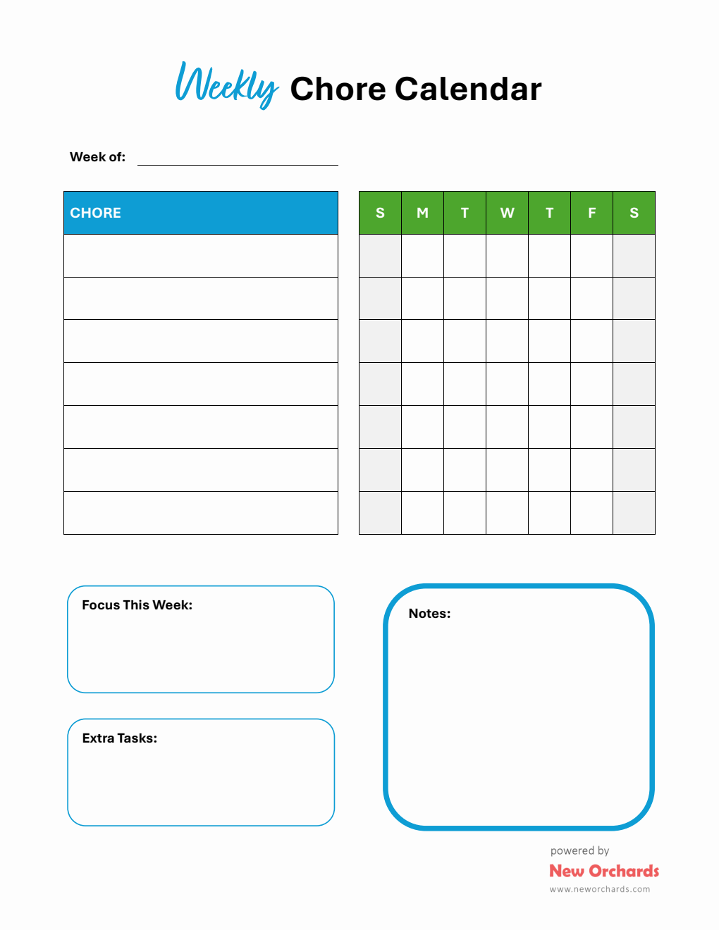Chore Calendar Template (PDF)