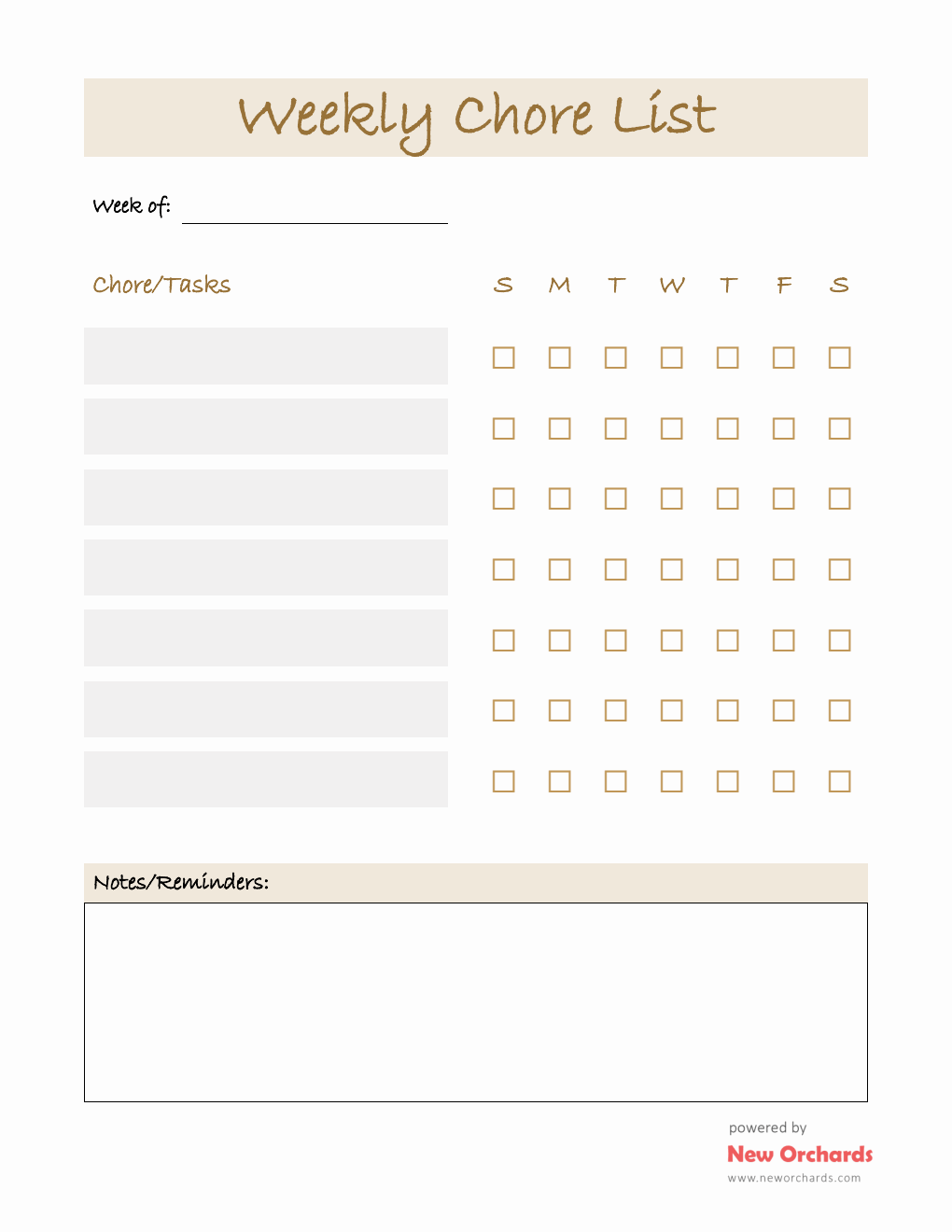 Chore Tracker Template (Word)