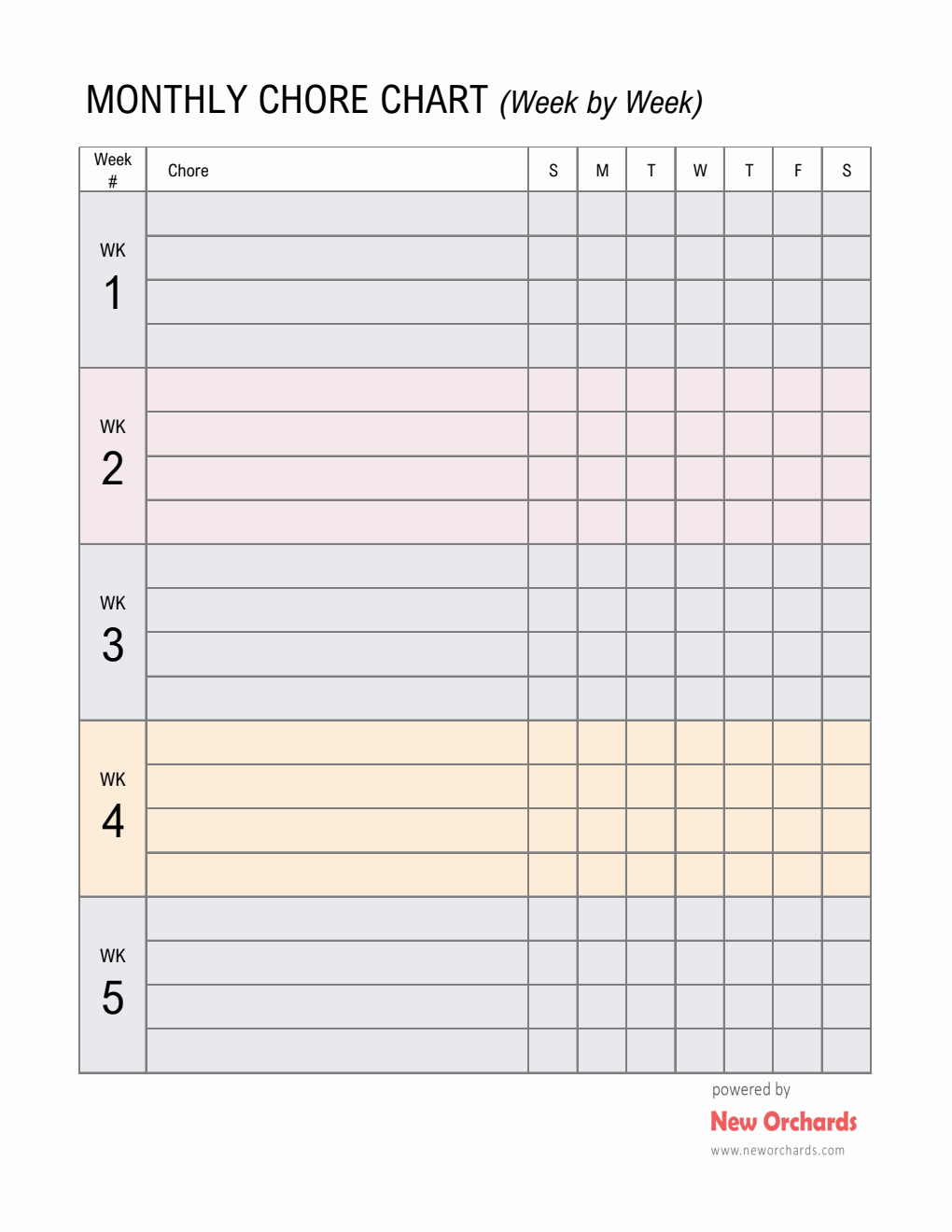 Monthly Chore Chart Template (Word)