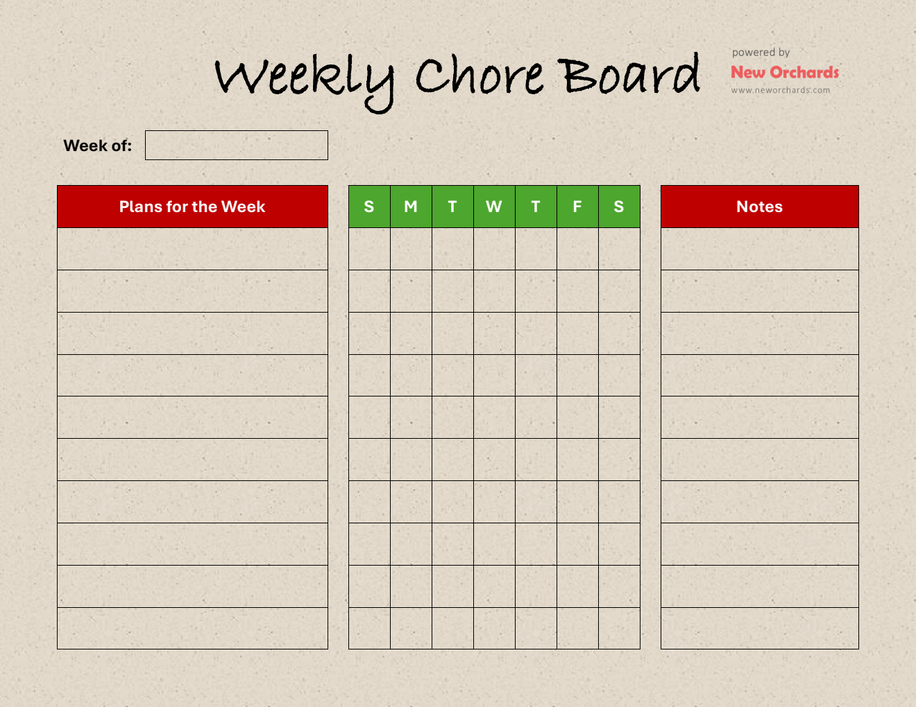 Chore Board Template (Excel)