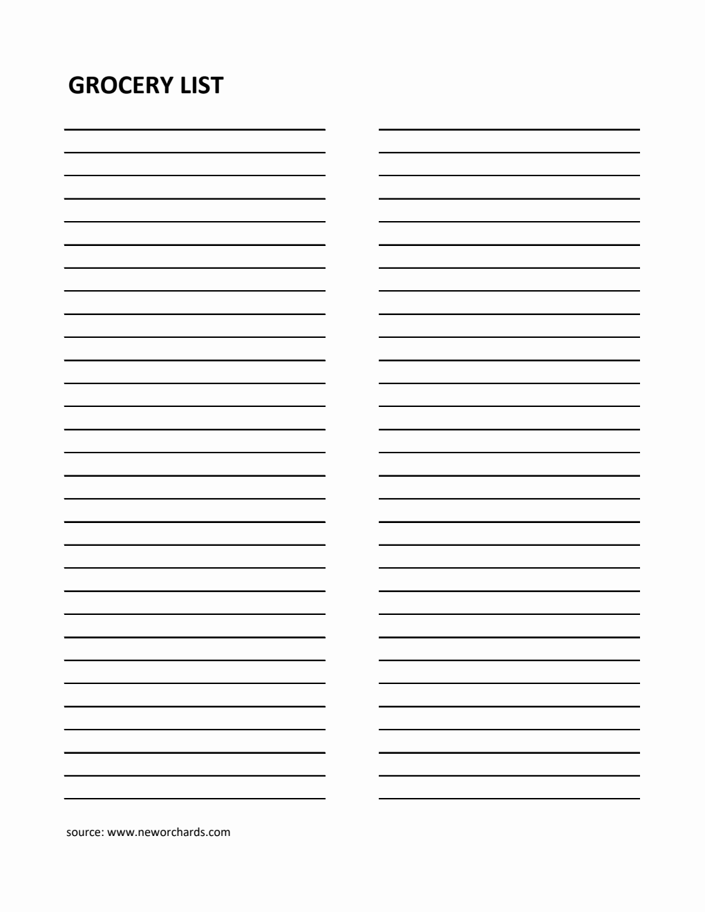 Blank Grocery List Template In Excel Blank Grocery List Template In Excel