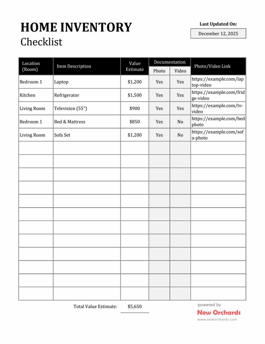 Excel Home Inventory Checklist | Free Downloadable Template