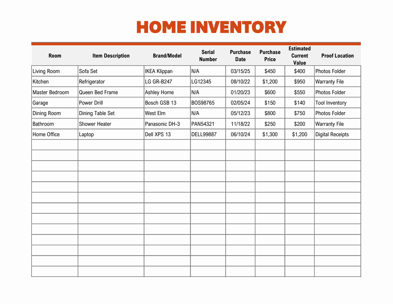 Free Home Inventory Templates (PDF, Word, Excel)