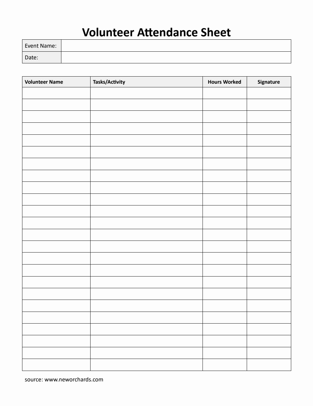 Printable Volunteer Attendance Sheet In PDF Printable Volunteer Attendance Sheet In PDF